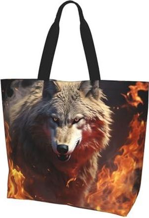 Generic Loup En Feu Sac Courses D&eacute;contract&eacute; Sacs De Courses R&eacute;utilisable Sac &Agrave; Bandouli&egrave;re Pour Gym Quotidienne Voyage