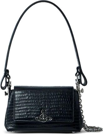 Vivienne Westwood Hobo Bags - Croc-Embossed Leather Bag - Gr. unisize - in Schwarz - f&uuml;r Damen