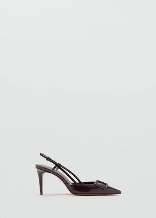 Mango Chaussures &agrave; talon en cuir vernis chocolat - Femme - 35 - MANGO