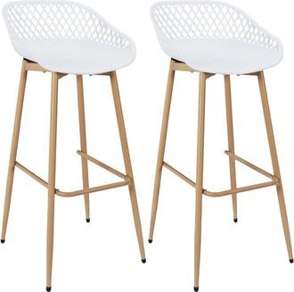 Altobuy Altobuy - tressie - Lot de 2 Tabourets Blancs Pieds Effet Bois Verni