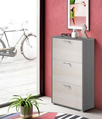 Dmora Schuhregal Peonia, Mehrzweck-Eingangsmöbel mit 3 Falttüren, Schuhschrank mit doppelter Tiefe, 100 % Made in Italy, 67 x 28 x 112 cm, Lärche