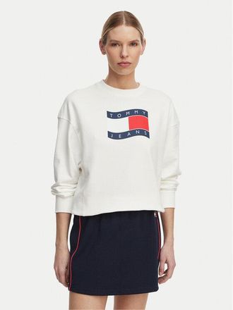 Tommy Jeans Sweatshirt Wavy Flag DW0DW22742 Wei&szlig; Boxy Fit