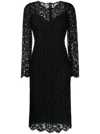Dolce & Gabbana robe en dentelle florale à manches longues - Noir