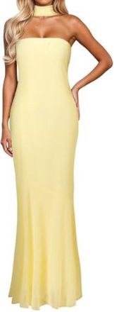 Generic Robe longue d&eacute;t&eacute; moulante pour mariage, cocktail, f&ecirc;te, 2026, jaune, S