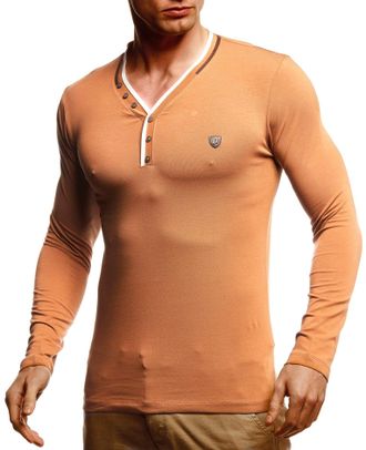 LEIF NELSON Herren Longsleeve V-Ausschnitt Slim Fit Baumwolle-Anteil Basic Männer Sweatshirt Pulli weißes Langarmshirt V-Neck Pullover T-Shirt langarm LN5120T Cam