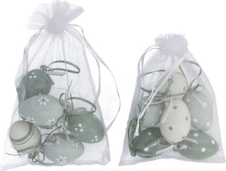 Gisela Graham 2 Beutel mit gr&uuml;nen und wei&szlig;en Ostereier-Dekorationen
