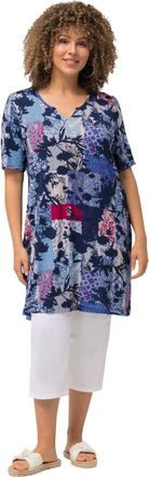 Ulla Popken Damen große Größen Übergrößen Plus Size T-Shirt, Patchdruck, A-Linie, Tunika-Ausschnitt, Halbarm