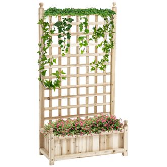 OUTSUNNY Hochbeet Pflanzkasten mit Rankgitter Blumenkasten Rankkasten Rosenbogen mit Rankhilfe f&uuml;r Kletterpflanzen Garten Holz Natur 64 x 28 x 120 cm
