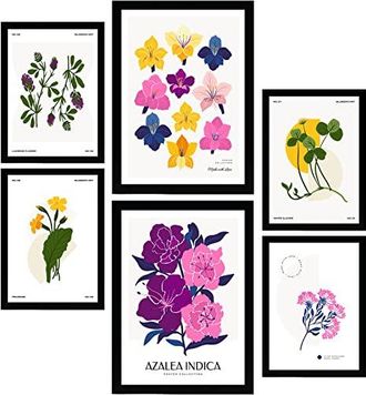 Nacnic Lot de 6 affiches de fleurs. Gamme chromatique. Impressions nature et botanique pour lam&eacute;nagement et la d&eacute;coration dint&eacute;rieur. A3 et A4, sans cadres
