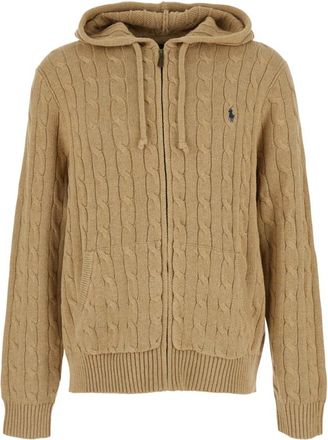 Polo Ralph Lauren Homme, Pulls, Beige, Taille: M Cardigan &agrave; Capuche en Tricot C&acirc;bl&eacute; Brod&eacute;