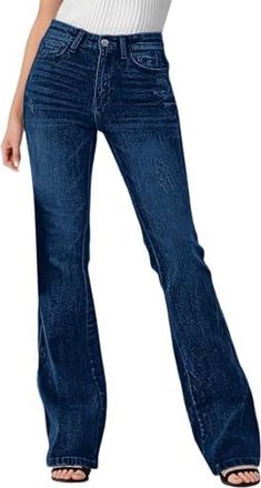 Generic Jean Flare Femme Taille Haute, Baggy Y2K, Pantalon Quotidiennes avec Poches Slacks Classique D&eacute;lav&eacute; Trousers D&eacute;contract&eacute; Couleur Unie Coupe Denim Stre