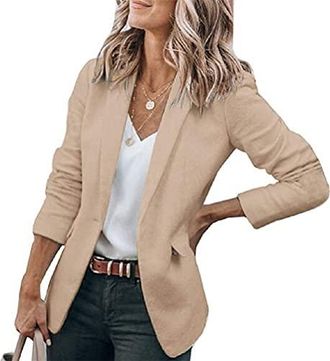 TOMWELL Femme Élégant Blazer à Manches Longues Slim Fit Un Bouton OL Bureau Affaires Veste De Costume Devant Ouvert Manteau Blouson Jacket Kaki M