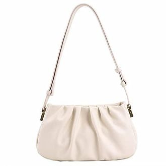 Generic Sac &agrave; main et sac &agrave; main pliss&eacute;s tendance pour femme, sacs &agrave; bandouli&egrave;re en cuir avec fermeture &eacute;clair, petits sacs &agrave; main sous les bras, blanc, Small
