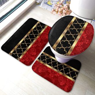 Meiya-Design Elegantes Badezimmerteppich-Set mit Vierpass-Muster, 3-teilig, weiche Duschvorleger, Konturmatte und WC-Deckelbezug, perfekte Kombination aus Luxus un