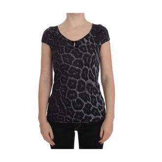 Roberto Cavalli Graues Leoparden-Modal-T-Shirt Bluse Top - - Tops - Damen - Grau - XL