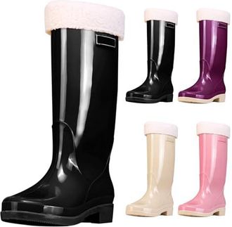 Generic Bottes de pluie en caoutchouc pour femme, bottes en caoutchouc hautes avec doublure en peluche, bottes de pluie Chelsea imperm&eacute;ables et antid&eacute;rapantes