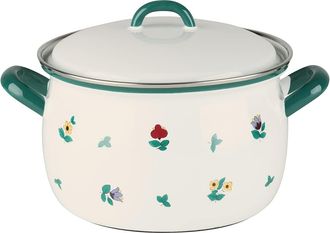 Riess 0165-049 Fleischtopf mit Deckel 18, COUNTRY - GMUNDNER STREUBLUMEN, Durchmesser 18 cm, Inhalt 2.5 Liter, Höhe 18.2 cm, Emaille, weiß mit Streublumen, 