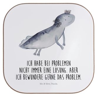Mr. & Mrs. Panda Design Untersetzer Axolotl Schwimmen - Geschenk, Tischuntersetzer, Lurch, Freude, Optimistisch, gl&auml;seruntersetzer, Motivation, f&uuml;r Gl&auml;ser, Glas, Holzu
