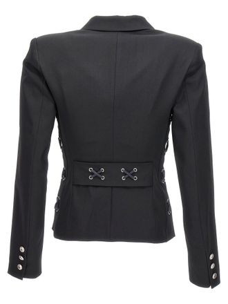 Alessandra Rich Wool Blend with Lace-Up Detail Blazer - Black