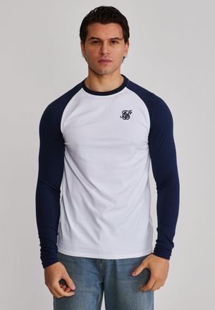 Siksilk Herren Wei&szlig;, Marine Langarm Muscle Fit T-Shirt XXL