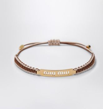 Miu Miu Brown/sand beige braided cord bracelet