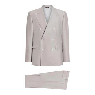 Dolce & Gabbana Strukturierter Zweireiher aus Wolle und Seide - - Suits - Herren - Grau - L