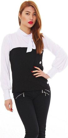 Mississhop Langarmshirt Bluse 2 in 1 Optik Tunika Longshirt mit Schleife am Hals und Knöpfe