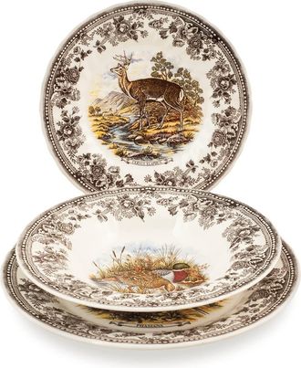 Churchill Scene Jagd-Service, E.T.W, Elfenbein/Braun, 18 Stück