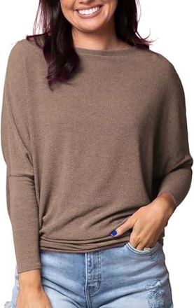 Generic Haut &agrave; manches longues pour femme - Couleur pure - Col en V - Style d&eacute;contract&eacute; et polyvalent - Coupe ample - Confortable - Doux - L&eacute;ger - Coupe r&eacute;gul