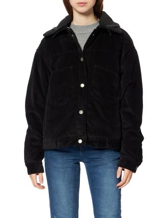 Urban Classics Damen Ladies Oversized Corduroy Sherpa Jacket Jeansjacke, Schwarz (Black/Black 00825), XXL EU