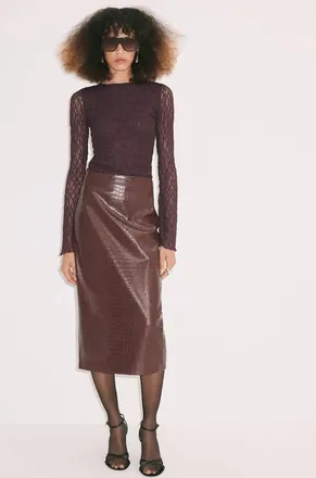 Mango Blouse en dentelle &agrave; manches &eacute;vas&eacute;es bordeaux - Femme - XXS - MANGO