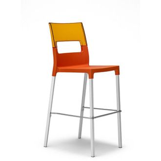 Scab Lot de 4 tabourets DIVA en technopolym&egrave;re transparent et alu, H65 cm Couleur: Orange