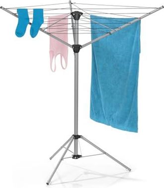 Easymaxx Wäschespinne, zusammenklappbarer Wäscheständer für innen und außen | Wetterfest und leicht, 4 stufig höhenverstellbar, ca. 14cm x 11cm x 131cm [Alumin