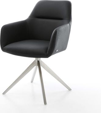 DELIFE Drehstuhl Pejo-Flex Echt-Leder Schwarz Kreuzgestell breit Edelstahl 360&deg; drehbar Wippfunktion Taschenfederkern, Esszimmerst&uuml;hle