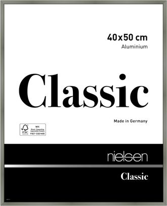 Nielsen Design Bilderrahmen, 40 x 50 cm, Aluminium, Platin glanz, Posterrahmen zum Aufh&auml;ngen im Hoch- & Querformat, Echtglas, Classic