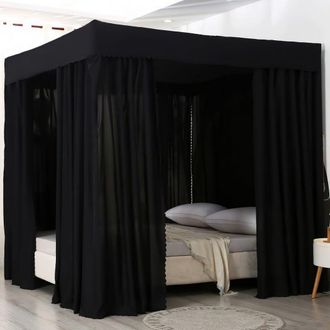 Generic Schwarzer vierseitiger Betthimmel, lichtdichter Verdunkelungsvorhang f&uuml;r Queensize-Betten, eleganter Schlafzimmer-Vorhang (150 x 200 x 190 cm)