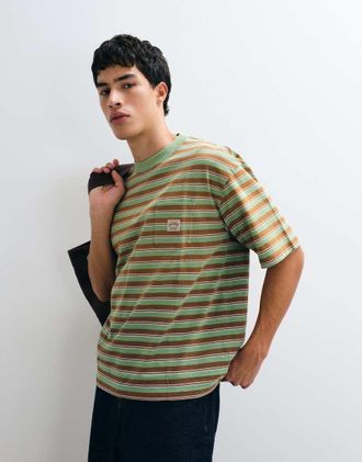 Polo Ralph Lauren gestreiftes schweres T-Shirt in Braun und Gr&uuml;n mit lockerer Passform