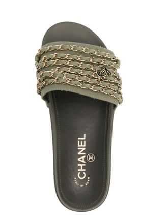 Chanel Khaki Tropiconic Chain Slides Size 40