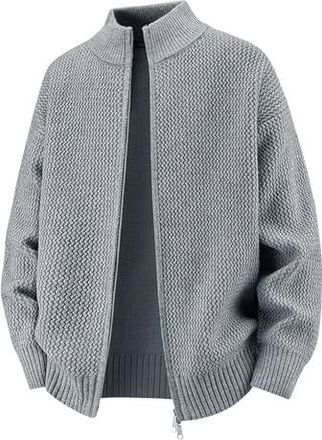 Generic Cardigan en tricot c&ocirc;tel&eacute; &agrave; manches longues pour homme avec fermeture &eacute;clair int&eacute;grale et col montant - Style d&eacute;contract&eacute; - Printemps et automne - &Eacute;l&eacute;