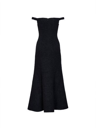 Self Portrait Womens Dress Off-The-Shoulder Lam&eacute; Boucl&eacute; Black Acrylic