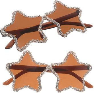 Beaupretty Lot de 2 Lunettes de Soleil sans Monture en Forme D&eacute;toile Marron Clair avec D&eacute;coration Scintillante, Lunettes de F&ecirc;te en Plastique L&eacute;ger pour Annivers