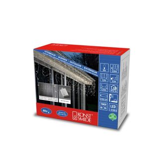 Konstsmide LED Eisregen Lichtervorhang, mit Lichtsensor und 6h und 9h Timer, gefrostet, 80 warm wei&szlig;e Dioden, batteriebetrieben, Au&szlig;en (IP44), wei&szlig;es Kabel - 373