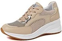 Queen Helena Baskets Platform Hautes Baskets avec Compensées Rehausseur Casual Léger Femme X28-41, X28 42 Beige, 37 EU