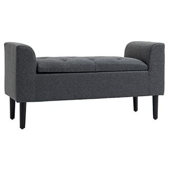 HOMCOM Sitzbank mit Stauraum, Polsterbank mit Leinenoptik, Holzbeine, Bettbank belastbar bis 130 kg, f&uuml;r Wohnzimmer Schlafzimmer Flur, 116 x 44 x 58 cm Dunke