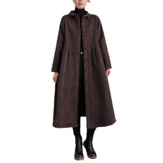 Generic Veste en velours côtelé pour femme manteau long chaud décontracté lâche vintage à manches longues boutonné col à revers surdimensionné (Café,S)
