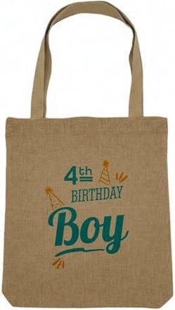Fabulous Sac Shopping Tote Bag Aspect Lin - 4th Birthday Boy Celebration Kids Party Gift - Sac de Courses Toile Epaisse 360g Beige Naturel Cabas Port&eacute; Epaule S