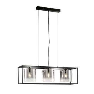 Fischer & Honsel Pendelleuchte, Samu | sandschwarz/rauchfarben zu klar verspiegelt | L: 90 cm, B: 23 cm | H: 150 cm | H&ouml;heneinstellenbar | 3x E27 max. 40,0W ohne Leuch