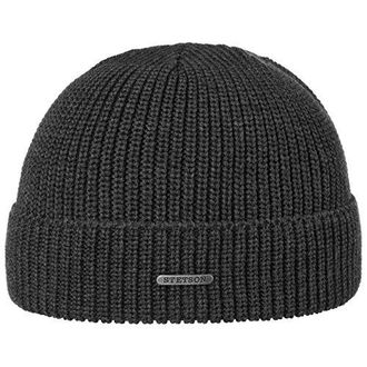 Stetson Bonnet en Laine M&eacute;rinos Finley Femme/Homme - Made in Italy &agrave; Revers pour lhiver Tricot avec Hiver Automne-Hiver - Taille Unique Gris fonc&eacute;