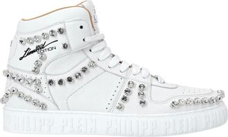 Philipp Plein Homme, Chaussures, Blanc, Taille: 36 EU Leather Hi-Top Baskets Crystal