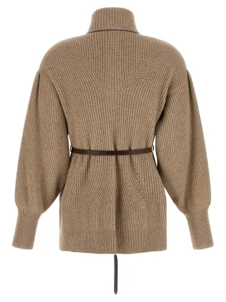 Brunello Cucinelli English Half-Ribbed Virgin Wool Cardigan - Beige